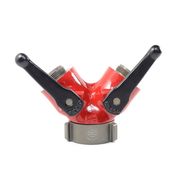 1" NH x 1" GATED WYE VALVE, POWDER COATED RED (Inlet stays NST, outlets ...